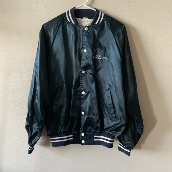 Jackets & Coats | Vintage Satin Navy White Pep Club Varsity Jacket Bint ...